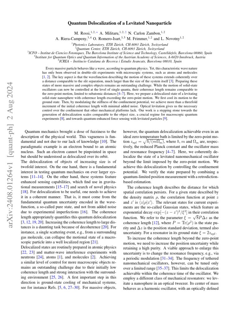 Quantum Delocalization of A Levitated Nanoparticle | PDF | Coherence ...