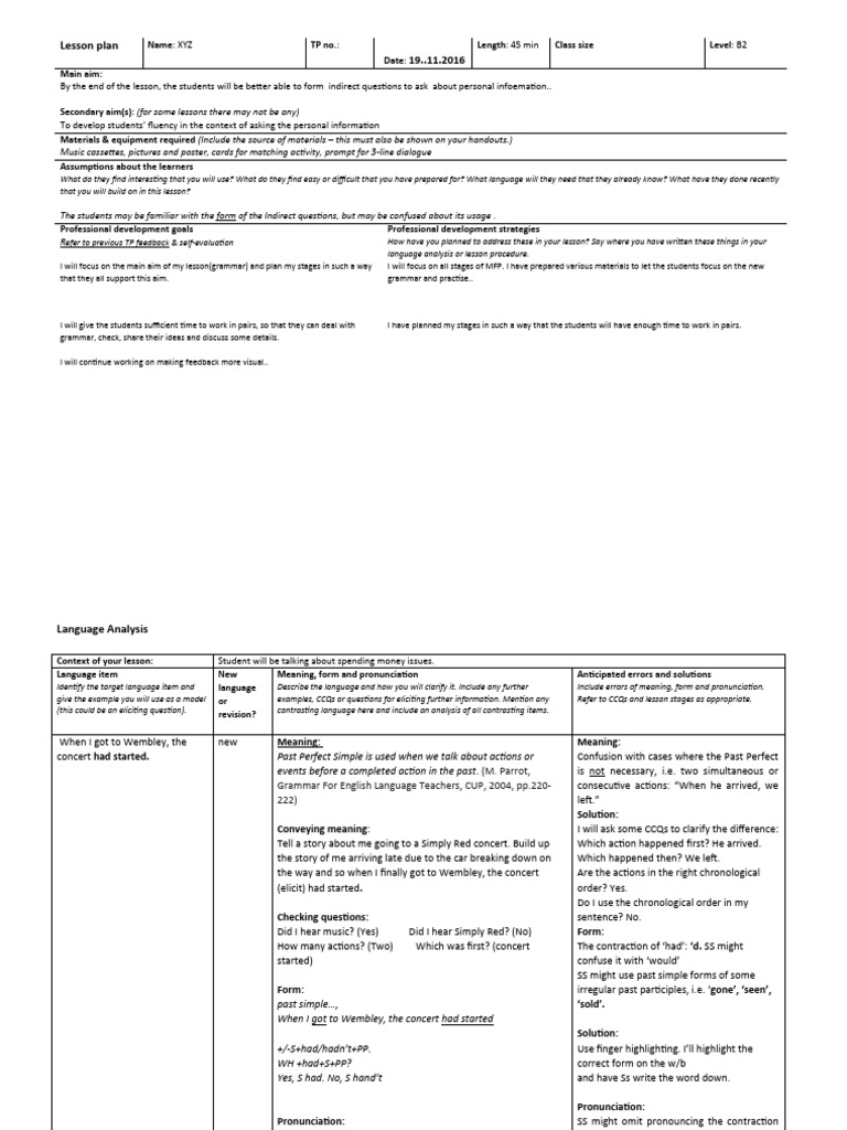 2 TP Lesson Plan Sample Grammar | PDF | Question | Human Communication