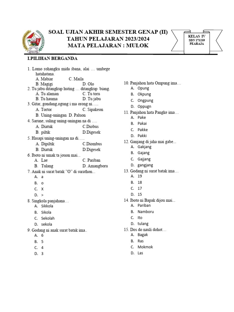 Soal Mulok Kelas 4 | PDF