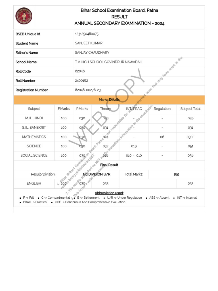 Secondary Annual Result 2024 | PDF
