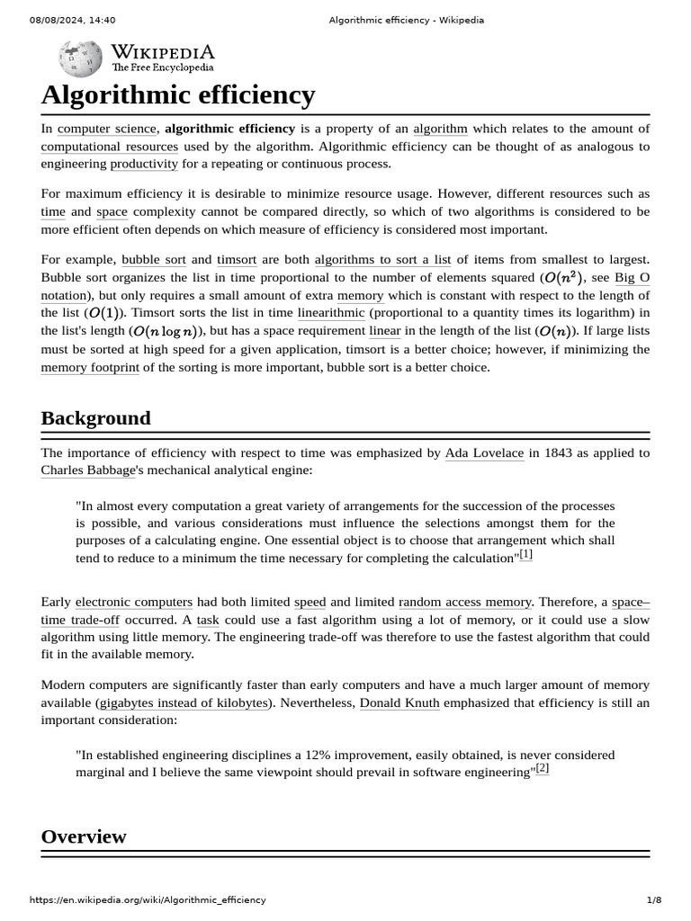 Algorithmic Efficiency - Wikipedia | PDF | Cpu Cache | Random Access Memory