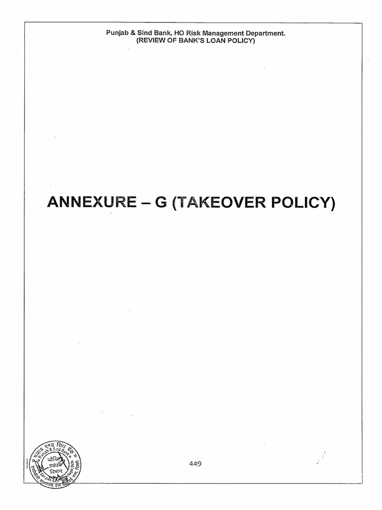 PSB Annexure G - Takeover Policy | PDF | Banks | Derivative (Finance)