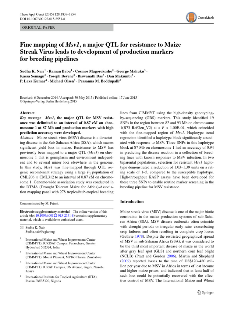 Fine Mapping of Msv1, A Major QTL For Resistance To Maize | PDF ... Fine Mapping of Msv1, A Major QTL For Resistance To Maize | PDF ...