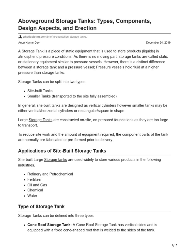 Aboveground Storage Tanks Types Components Design Aspects and Erection ... Aboveground Storage Tanks Types Components Design Aspects and Erection ...