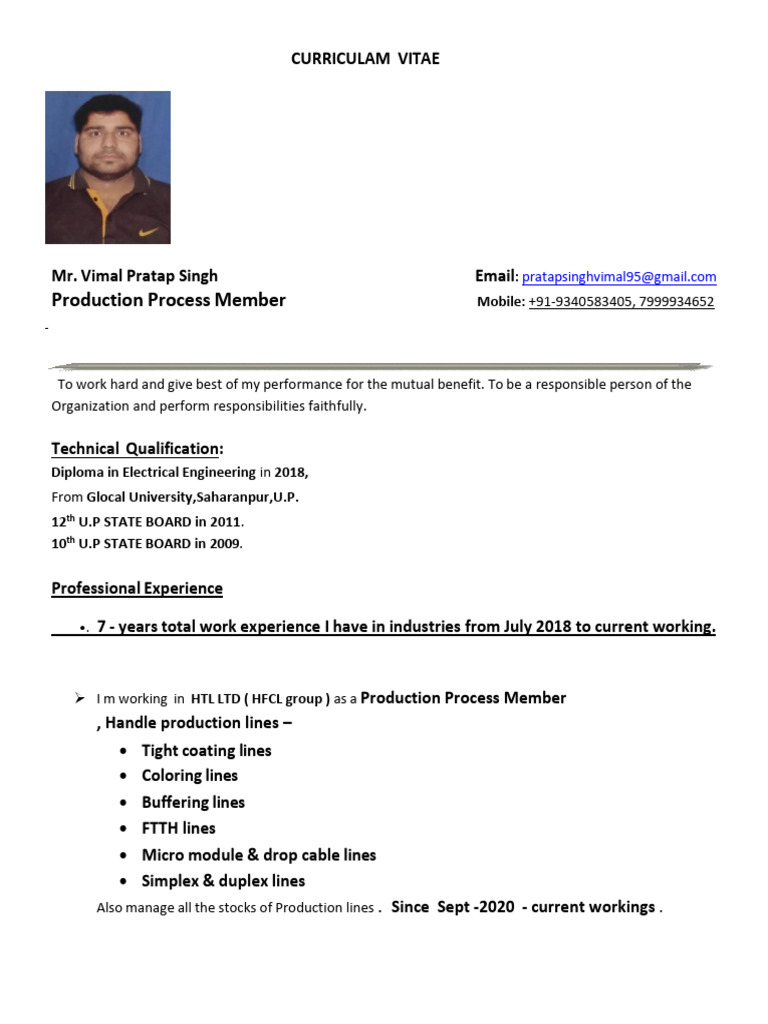 Production Process Specialist CV | PDF | Career & Growth | Technology ...
