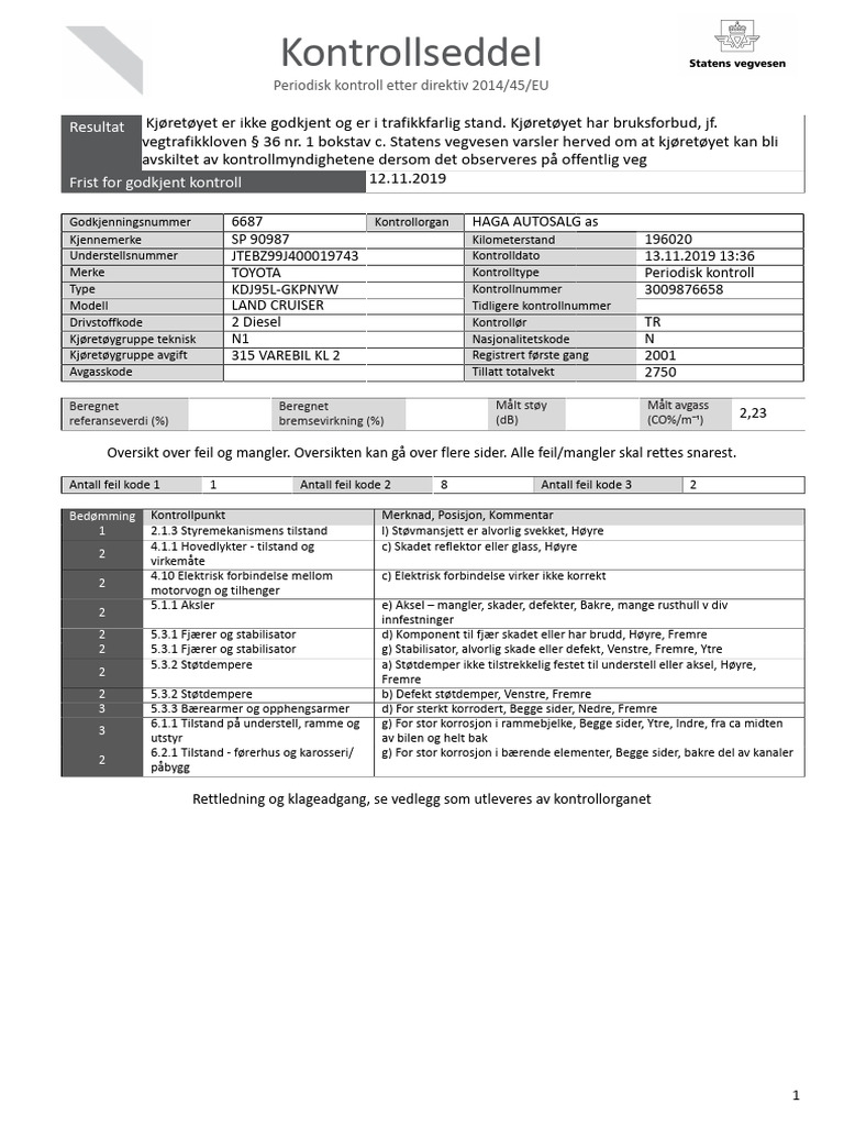 Periodisk Kontroll - SP 90987 - HAGA AUTOSALG As | PDF