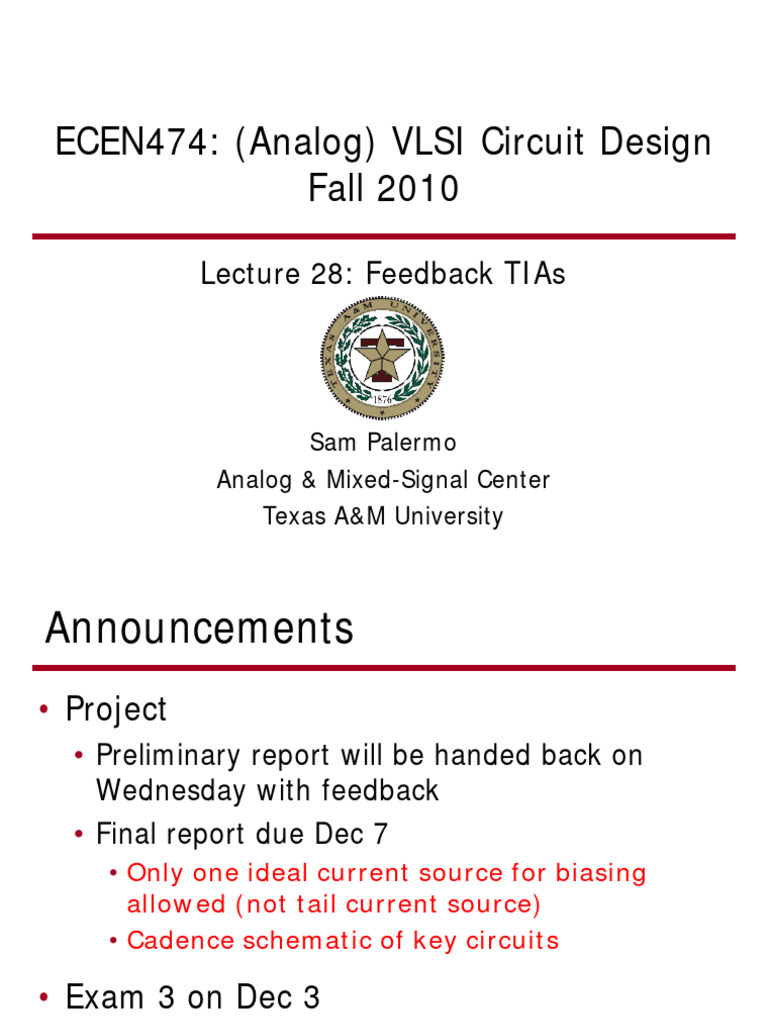 Analog VLSI Circuit Design Lecture | PDF | Amplifier | Electronics