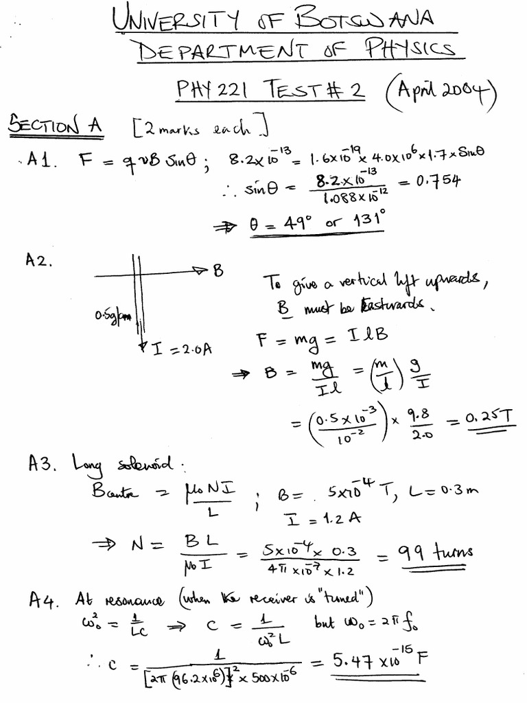 PHY221 - T2 - Solns - 2004 | PDF