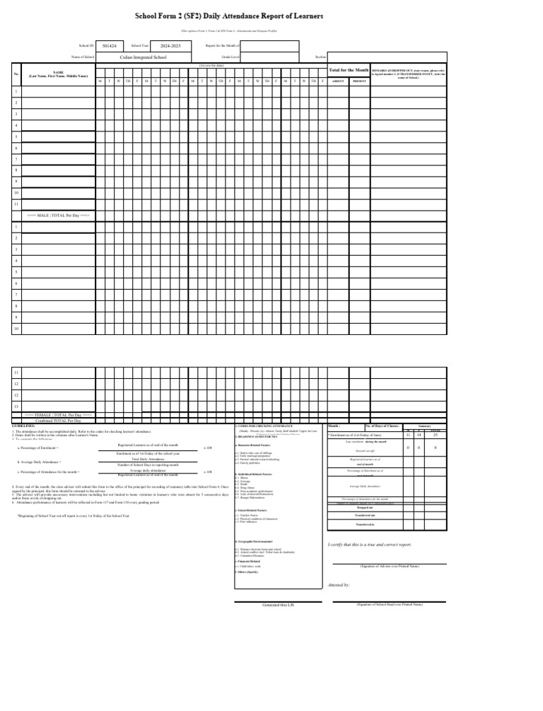 SF2 Blank | PDF | Human Life Stages | Youth
