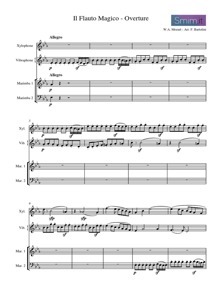 Mozart Ouverture Da Il Flauto Magico Bartolini Percussioni Ensemble | PDF | Compositions ...