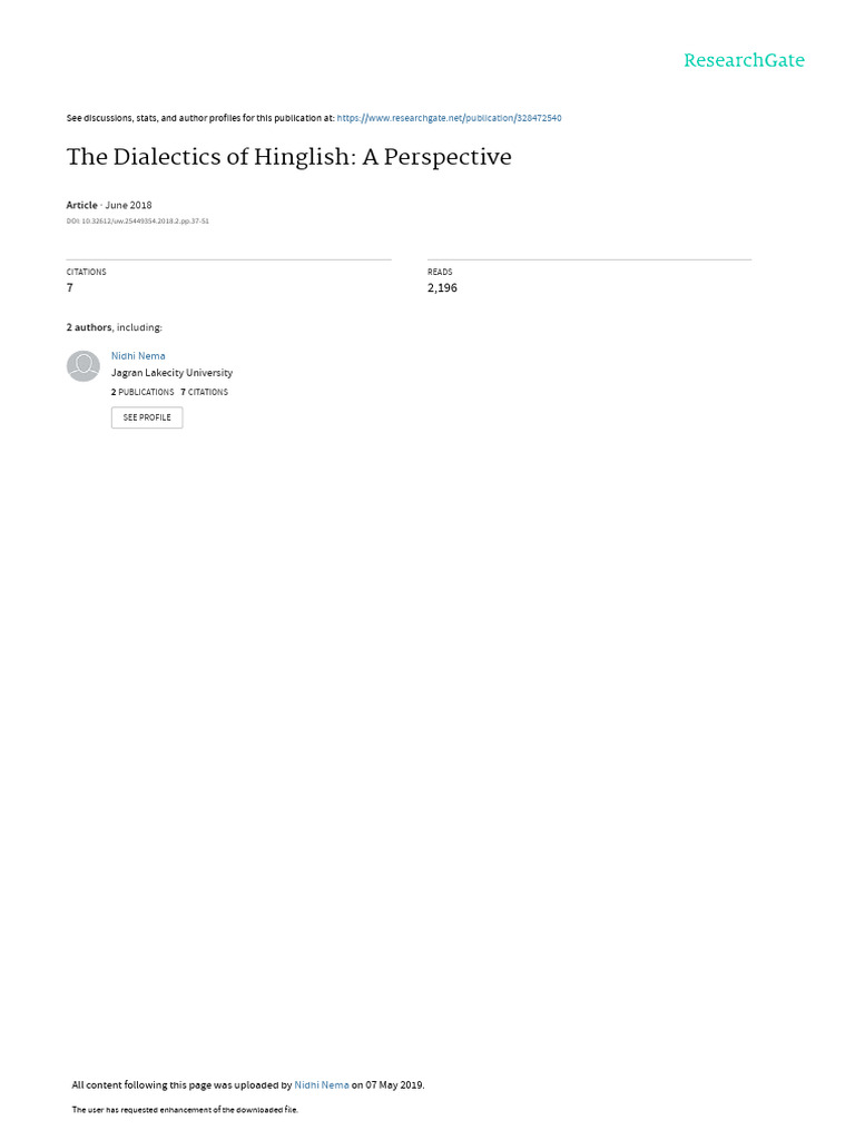 The Dialectics of Hinglish A Perspective | PDF | English Language ...