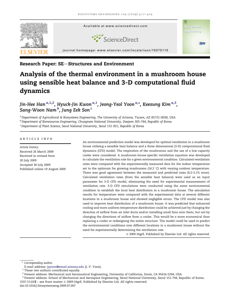 Analysis of the Thermal Environment in a Mushroom House Using Sensible ...