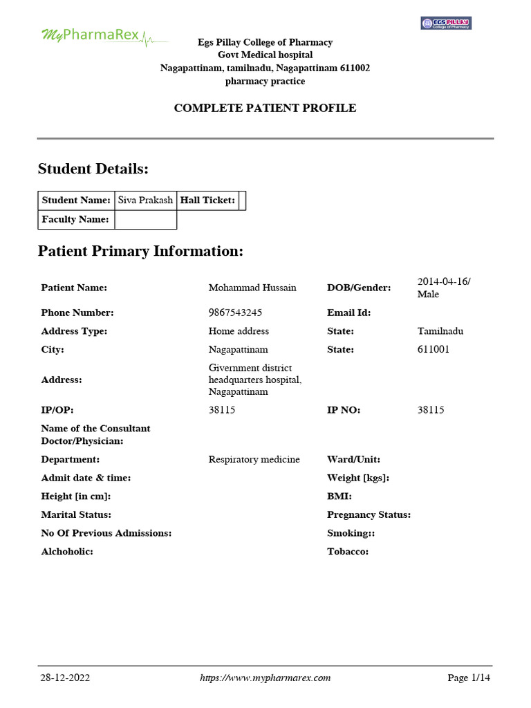 Complete Patient Profile38115 | PDF | White Blood Cell | Clinical Medicine