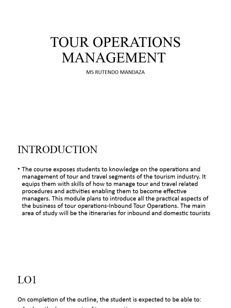 Tour Operations Management | PDF | Tourism | Economies