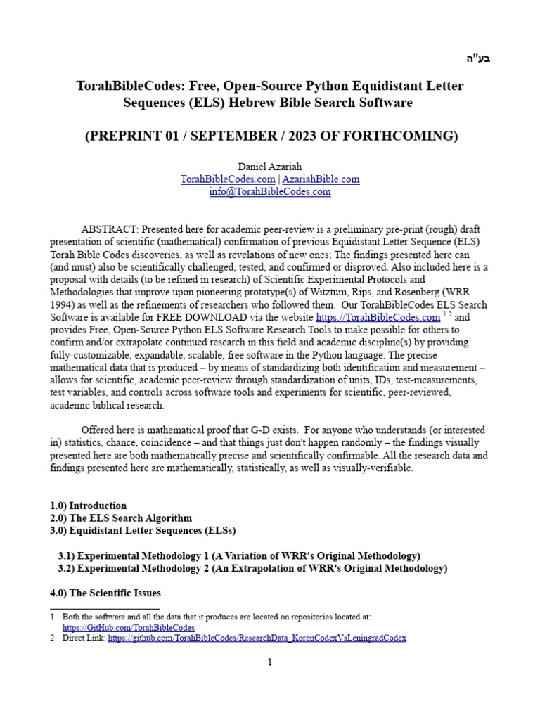 TorahBibleCodes: ELS Research Software | PDF | Chapters And Verses Of ...
