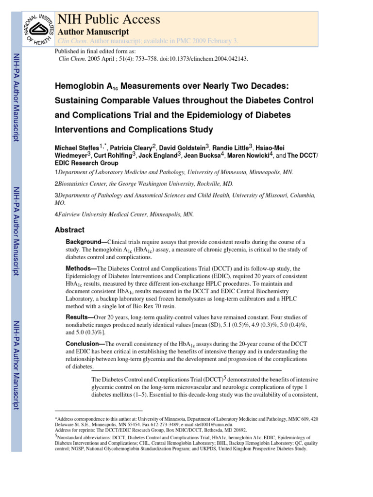 Hemoglobin A1c Measurements Over Nearly Two Decades DCCT HPLC | PDF ...