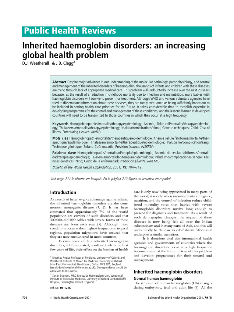 Global Impact of Inherited Hemoglobin Disorders | PDF | Medical ...
