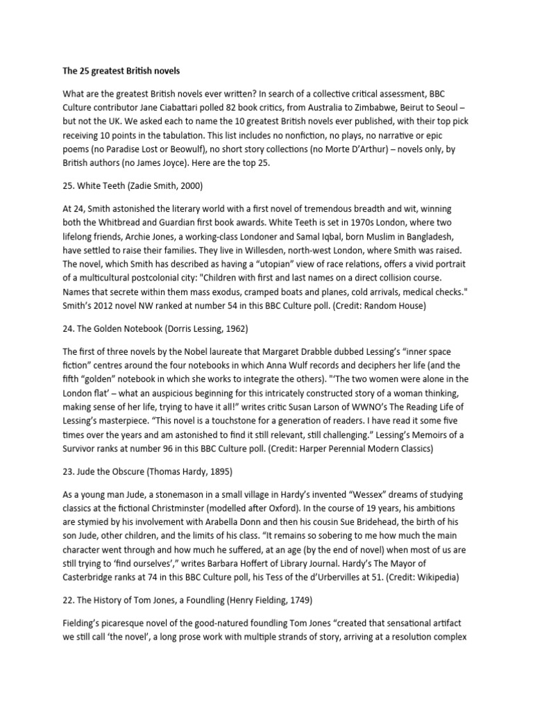 Top 25 Greatest British Novels | PDF | Bleak House | Emma (Novel)