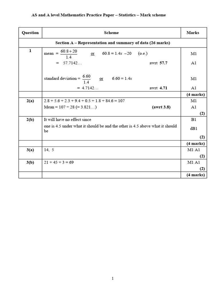 As Mathematics - Practice Paper - Statistics MS | PDF | Descriptive Statistics | Statistical ...