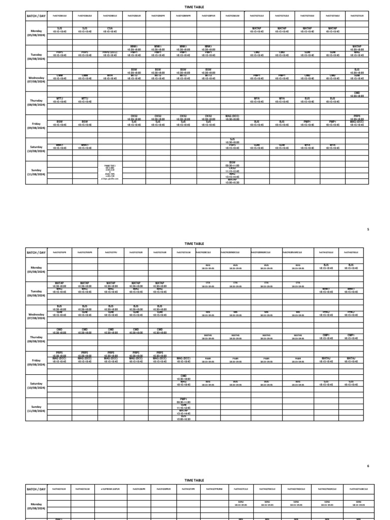 E-Time Table - 5 AUG To 11 AUG 2024 - Middle Segment | PDF