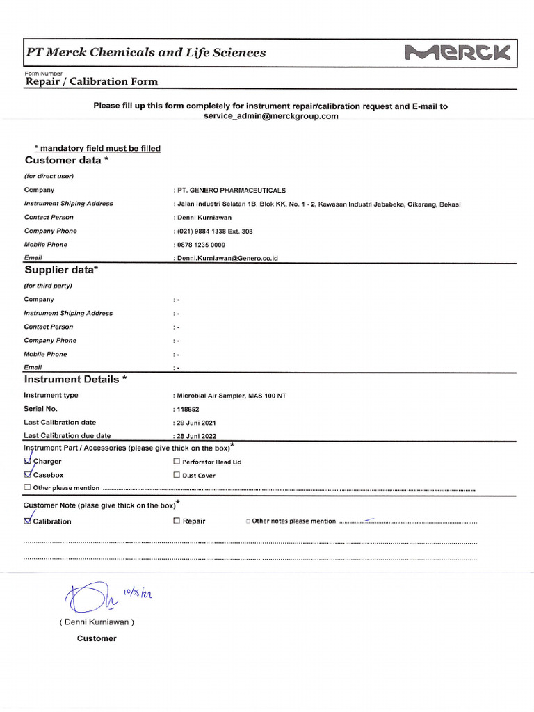 Calibration Form MAS 100 NT (NS. 118652) | PDF