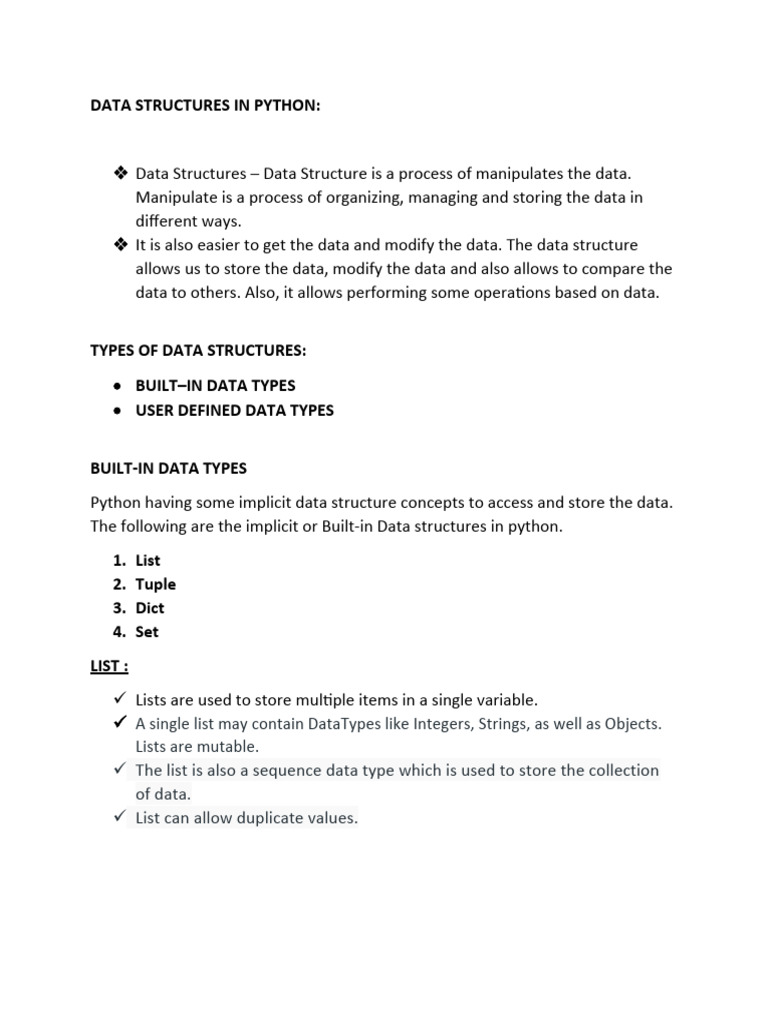 Data Structures in Python | PDF | Data Type | Computer Programming