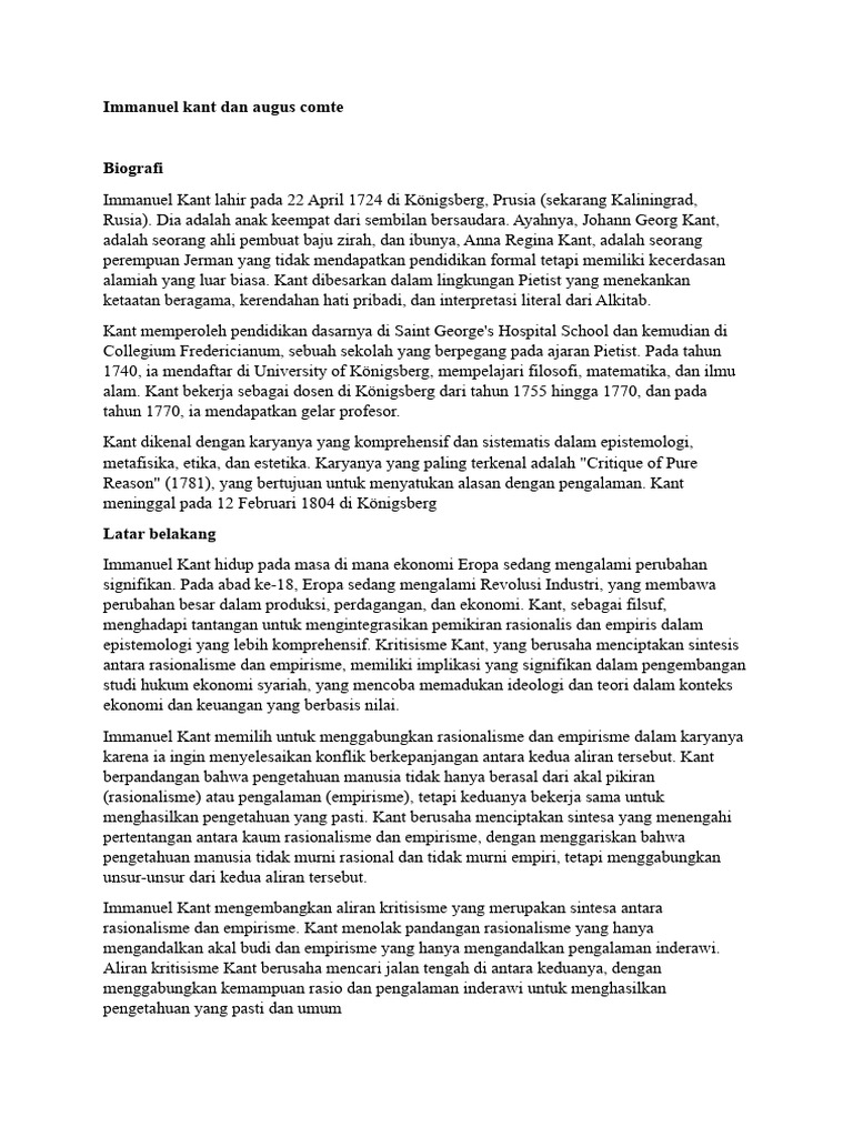 Immanuel Kant Dan Augus Comte | PDF