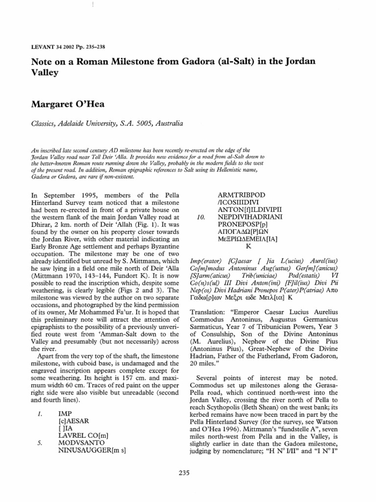 2002 O'Hea Note On A Roman Milestone Levant 34 | PDF | Ancient Rome | Classical Antiquity