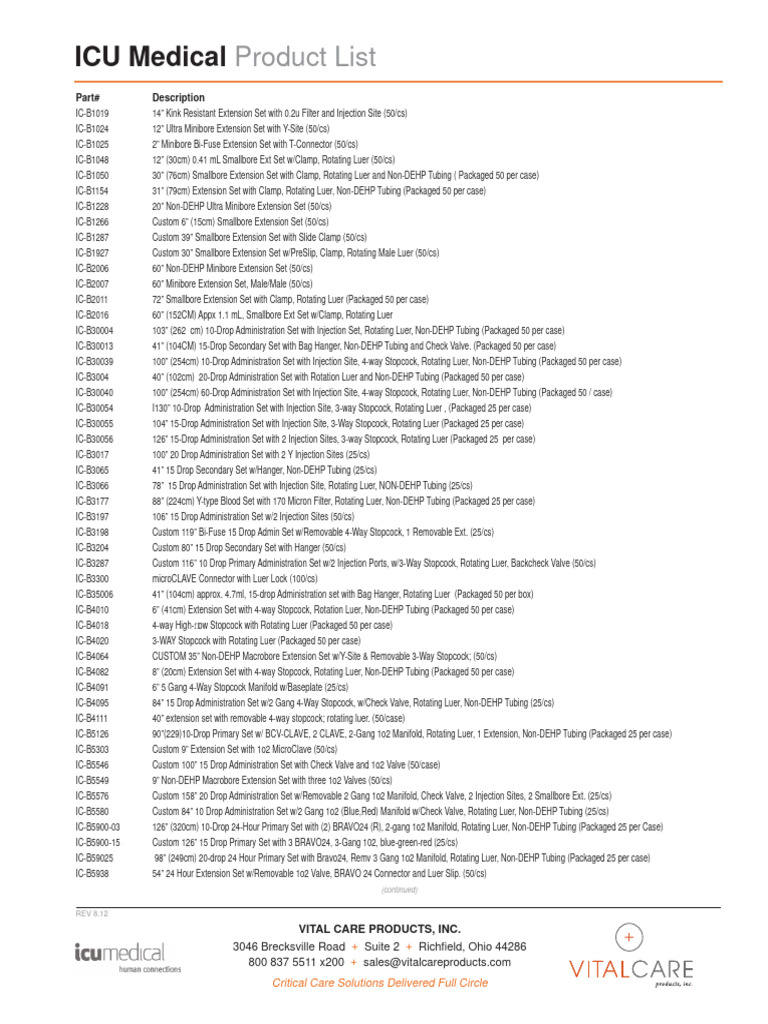 Icu Product List | PDF | Equipment