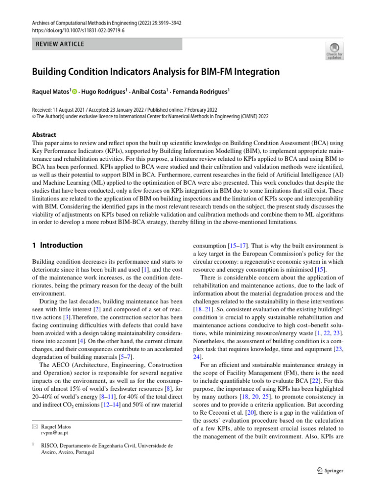 Building Condition Indicators Analysis For BIMFM IntegrationArchives of ...