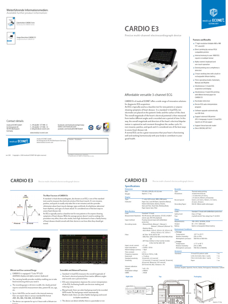 ME Specifications CARDIO-E3 V005 | PDF | Electrocardiography | Cardiology