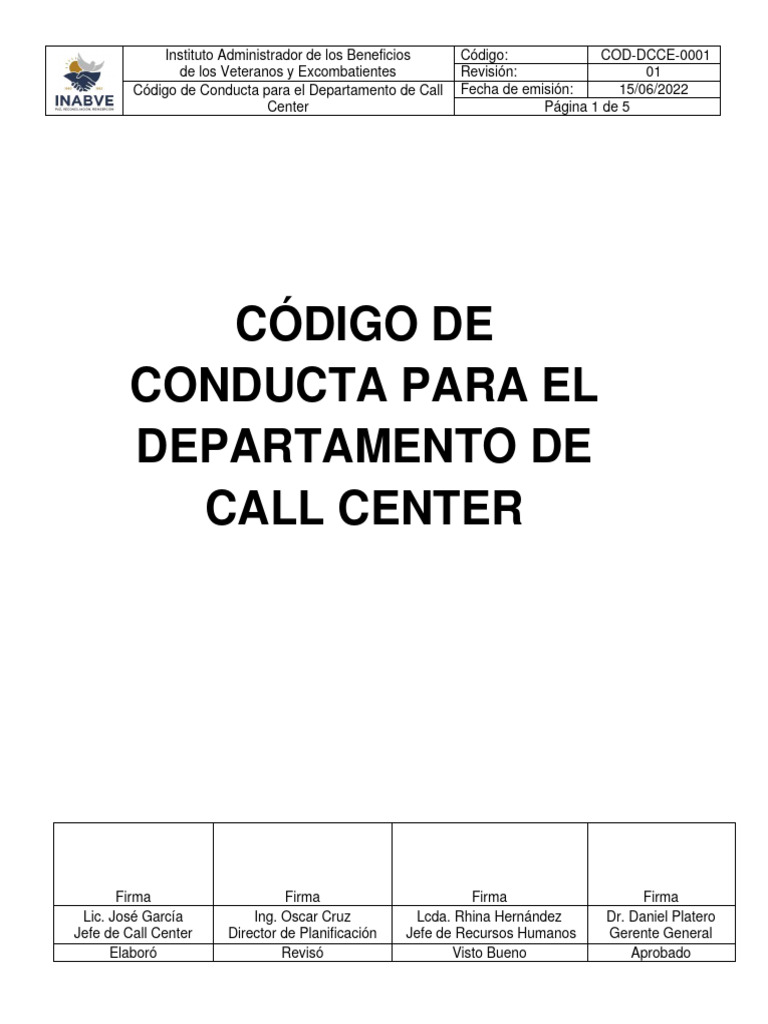 Código de Conducta Call Center 0001 | PDF | Centro de llamadas | Gestión de recursos humanos