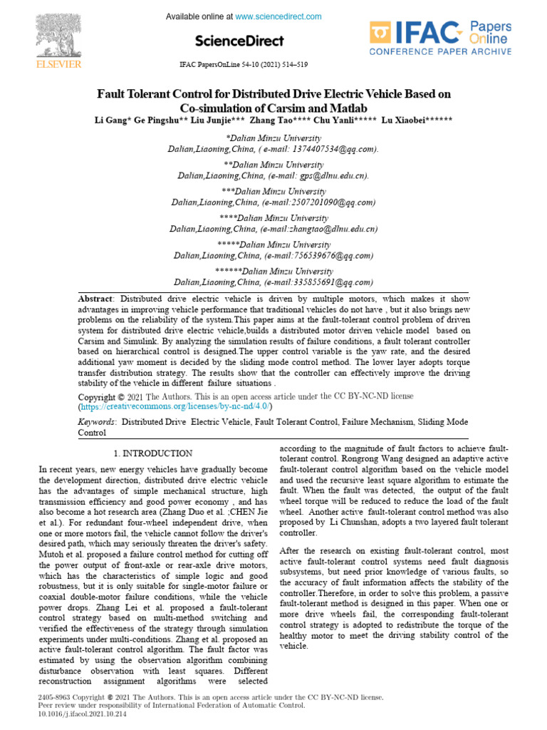 30.fault Tolerant Control For Distributed Drive Electric Vehicle Based On Co Simulation of ...