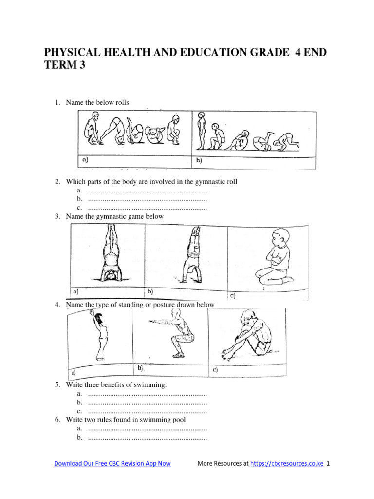 PHYSICAL HEALTH AND EDUCATION GRADE 4 Grade 4 CBC Exams 2023 Term 3 Set ...