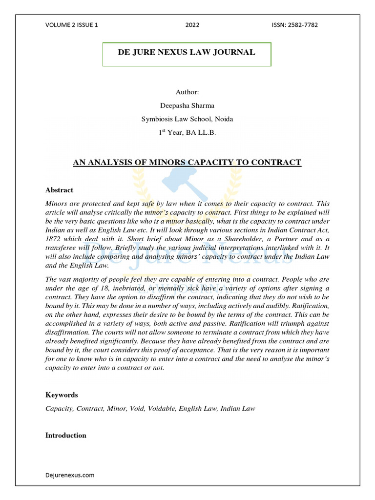 Minors' Capacity to Contract: An Analysis | PDF | Lawsuit | Law Of ...