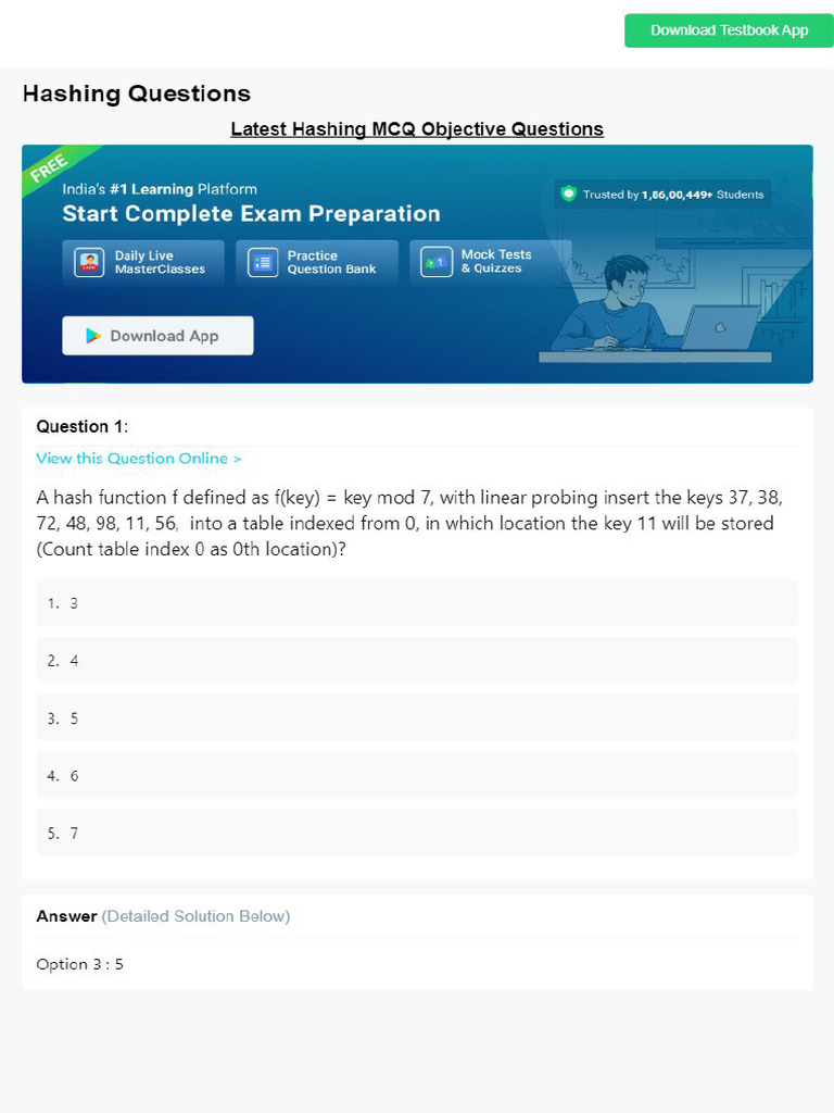MCQ On Hashing | PDF