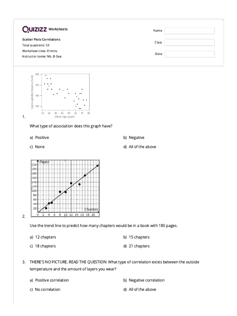 Scatter Plots Correlations - Quizizz | PDF | Scatter Plot