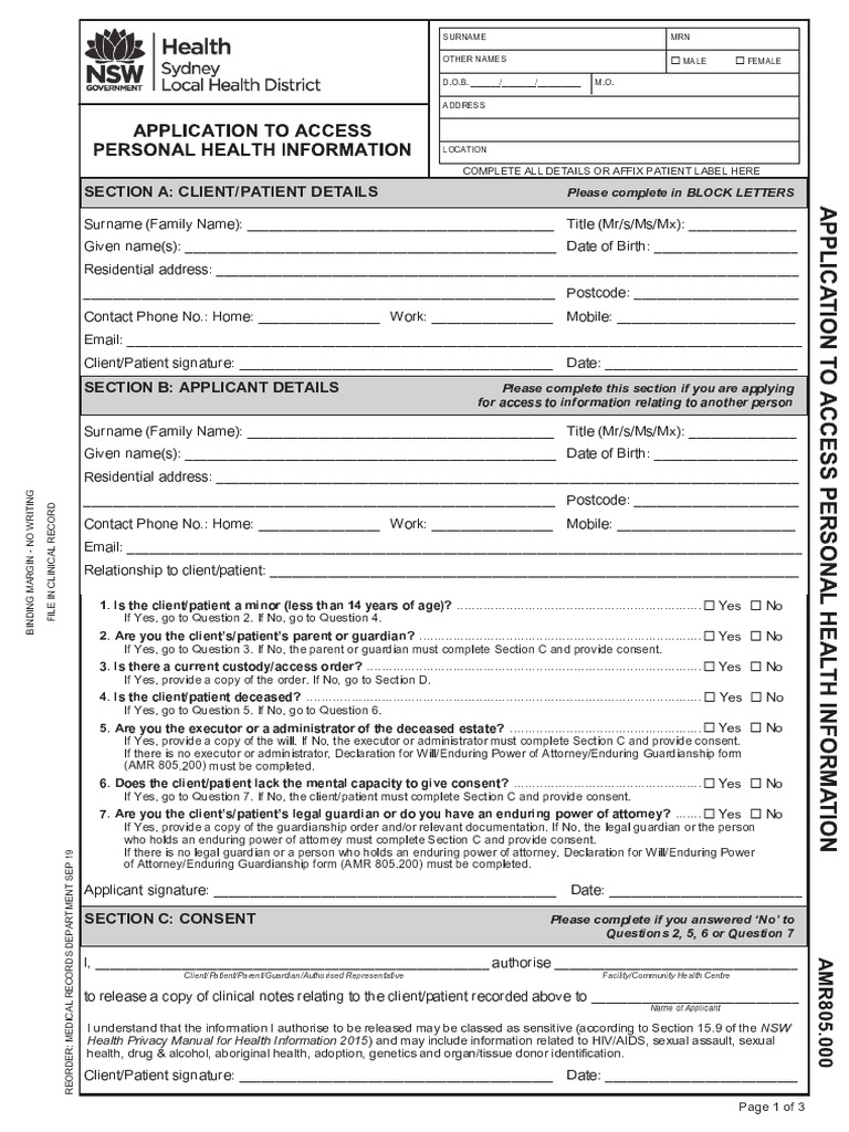 Application To Access Personal Health Information | PDF