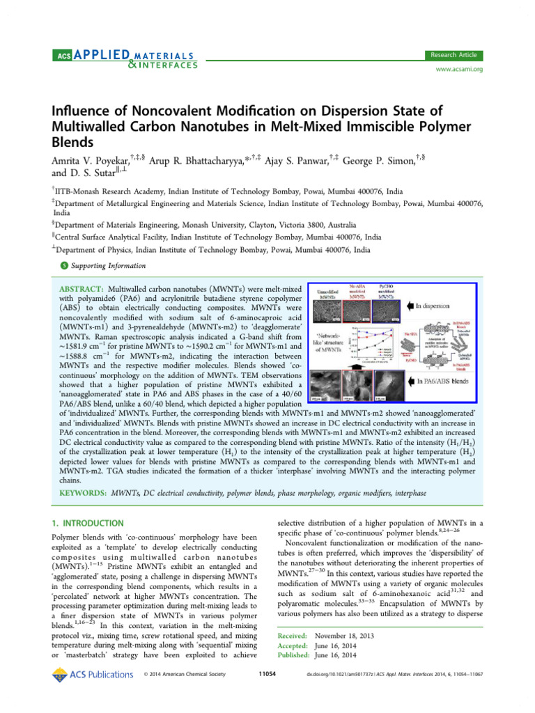 Acs Ami 14-6-11054 Pa6 Abs CNT Blends | PDF | Carbon Nanotube | Transmission Electron Microscopy