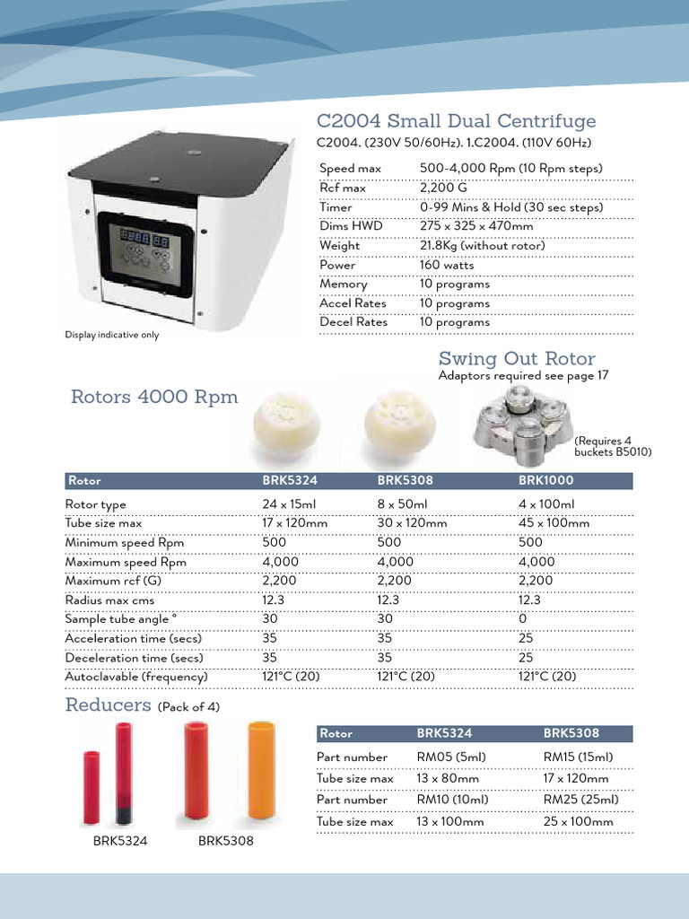 C2004 Small Dual Centrifuge | PDF | Centrifuge