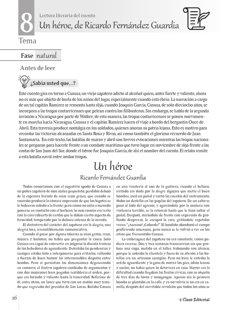 Cuento Un Héroe Pdf