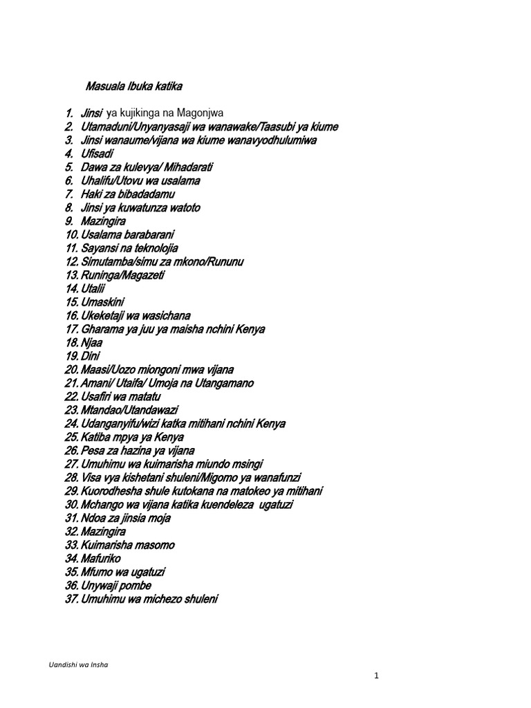 Masuala Ibuka - Insha | PDF