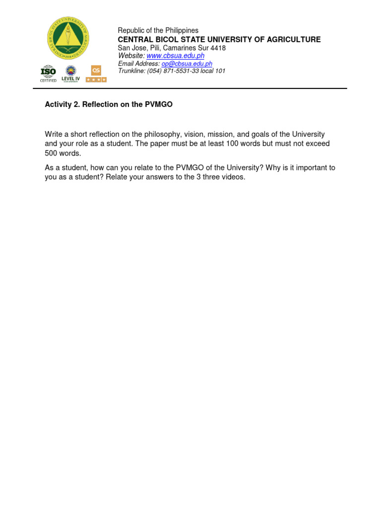 Activity 2. Reflection On The PVMGO | PDF | Career & Growth