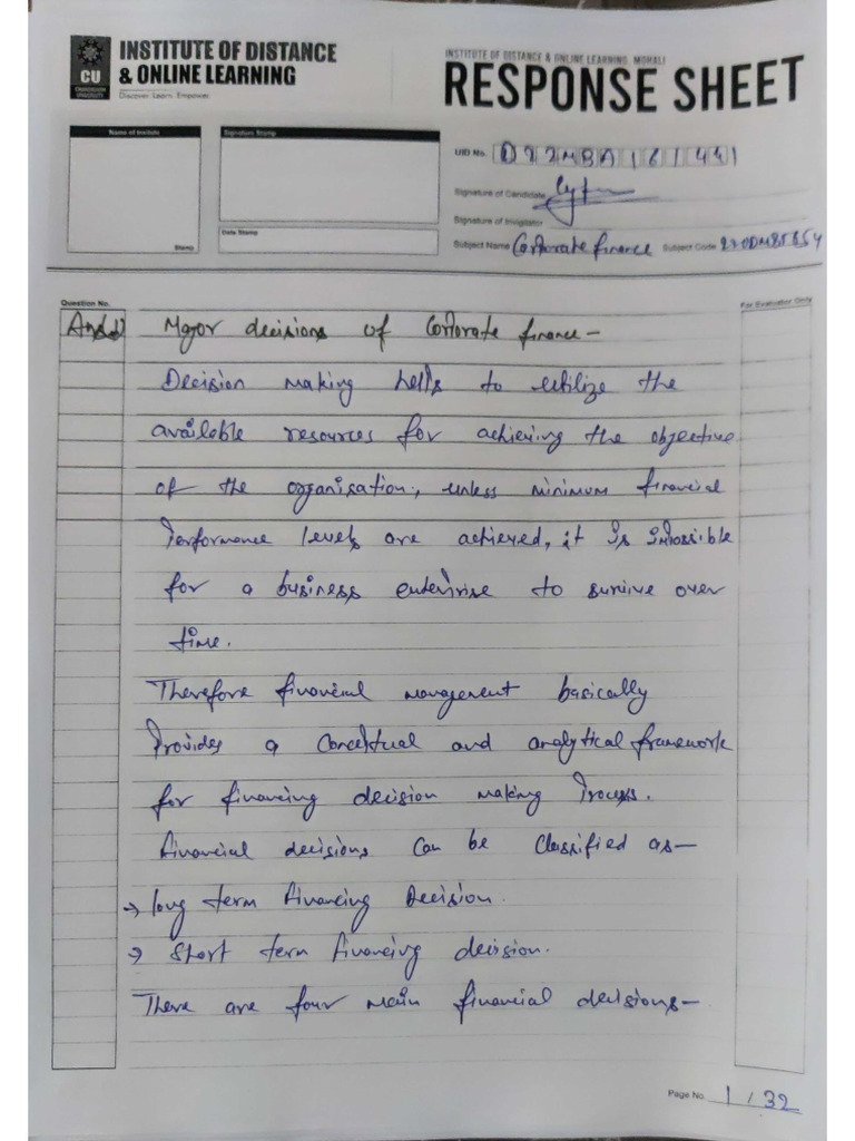 Distance Learning Response Sheet | PDF