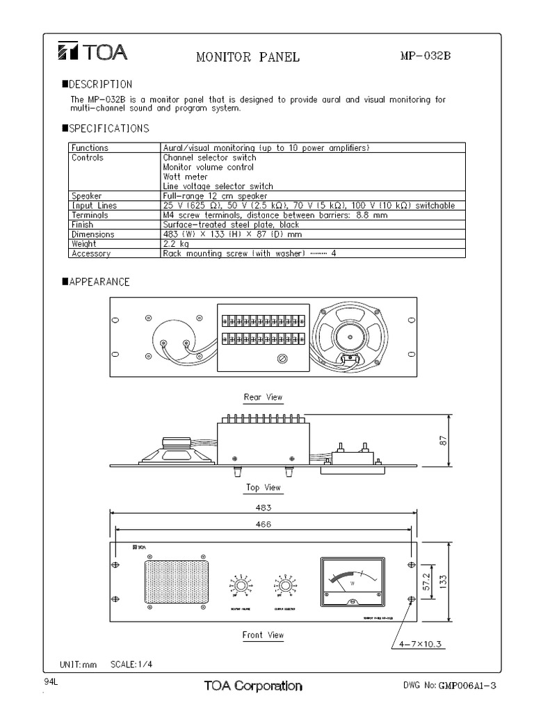 977 MP 032b Monitor Panel Specification | PDF