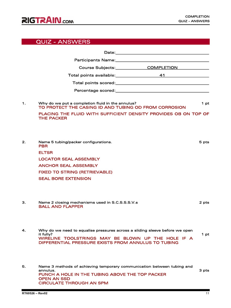 RT60526 - Rev02 - PRE-COURSE MATERIAL - COMPLETION QUIZ - ANSWERS | PDF ...