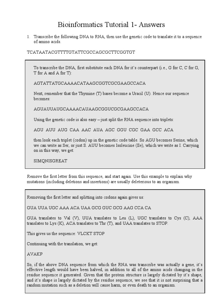 341 Tutorial1 Answers | PDF | Genetic Code | Nucleic Acid Sequence