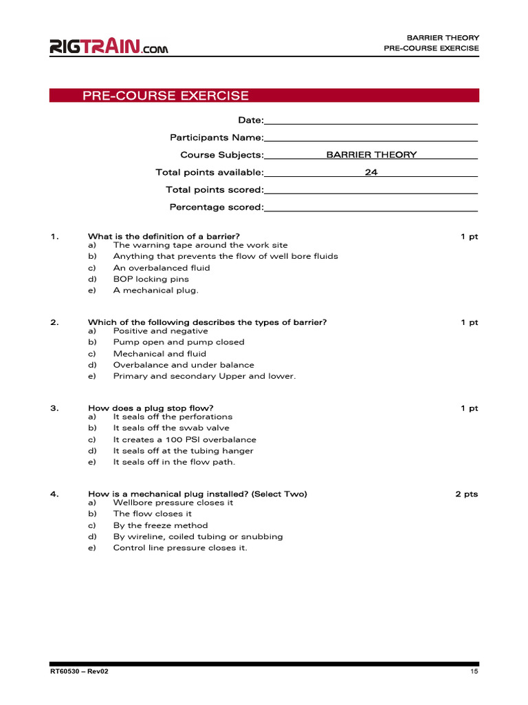 RT60530 - Rev02 - PRE-COURSE MATERIAL - BARRIER THEORY EXERCISE | PDF ...