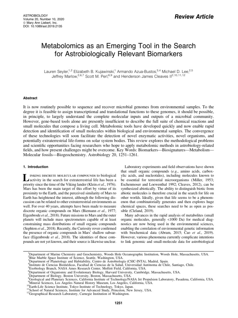 Metabolomics As An Emerging Tool in The Search | PDF | Astrobiology | Metabolomics