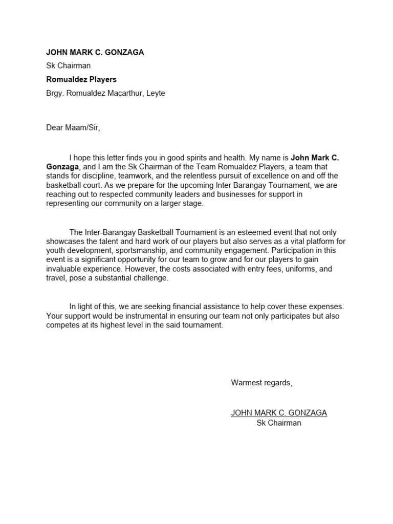 Support Request for Basketball Team | PDF | Sports & Recreation | Games ...